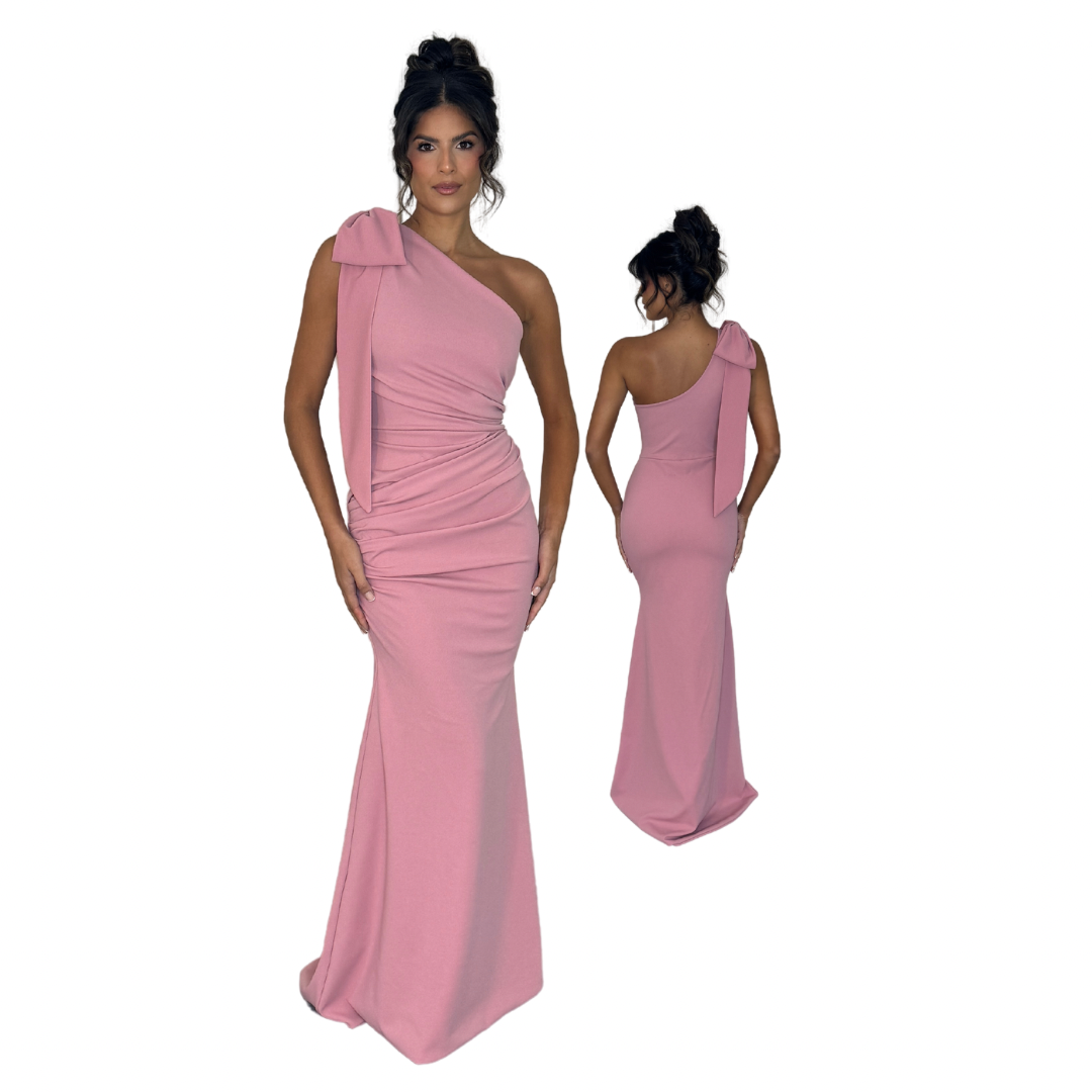 BOW SHOULDER THEA RUCHED FISHTAIL (30 colours available) – Bridesmaid by JB